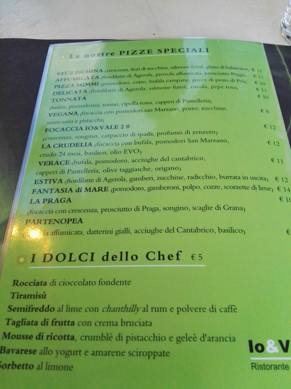 Menu at Io e Vale restaurant, Salice Terme