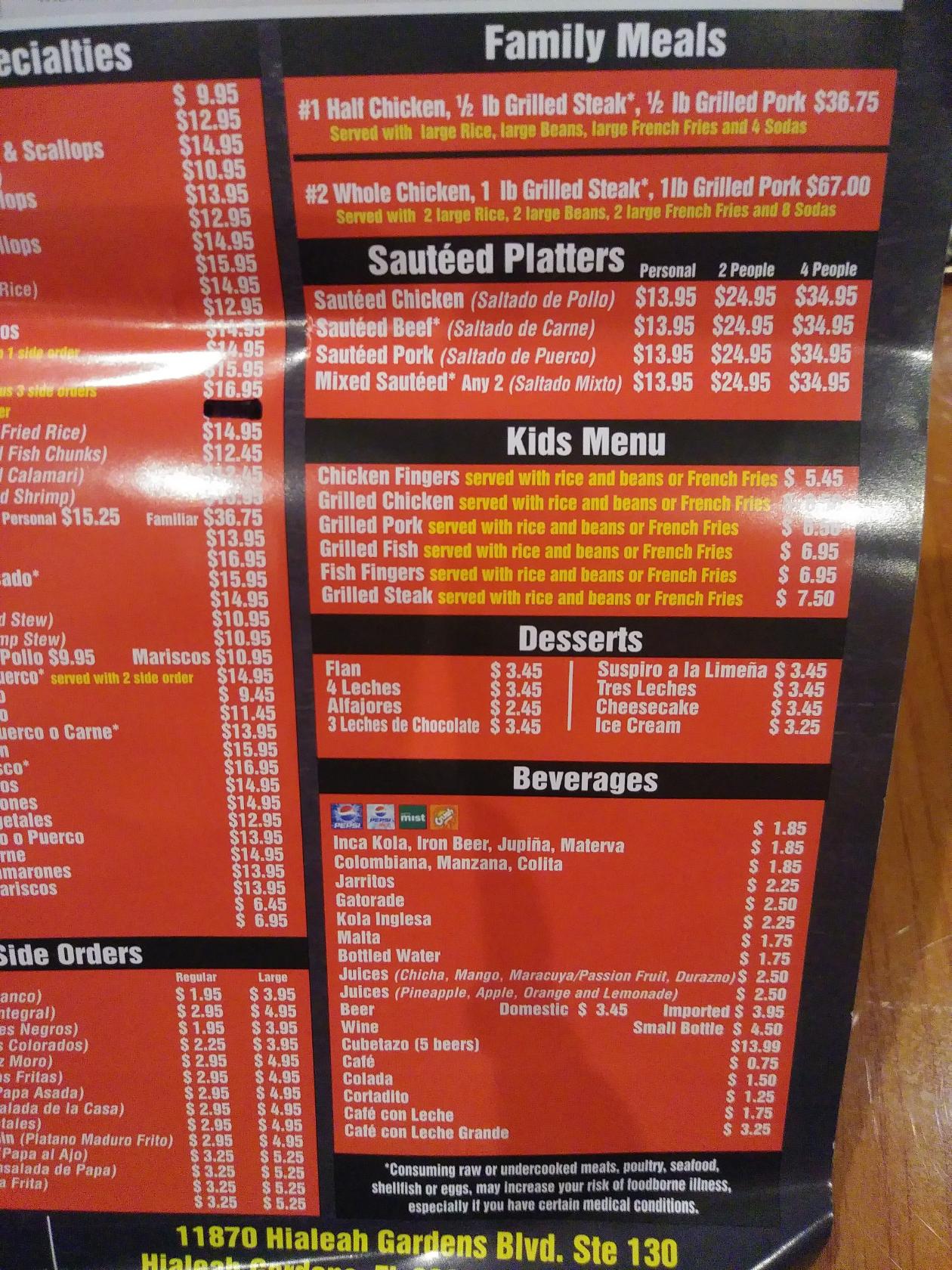 Menu at La Granja restaurant, Hialeah Gardens, Hialeah Gardens Blvd Ste 130