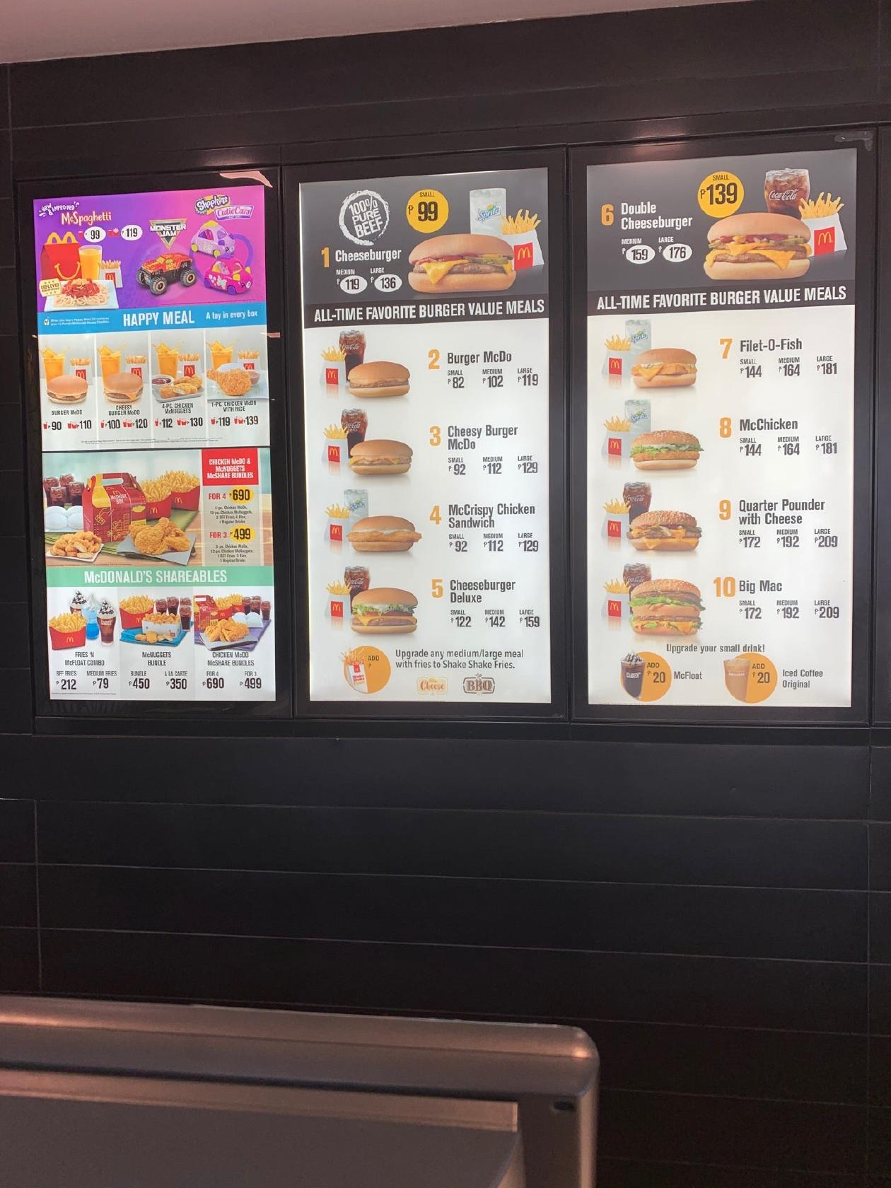 Menu at McDonald's restaurant, Batangas, Q3Q6+752