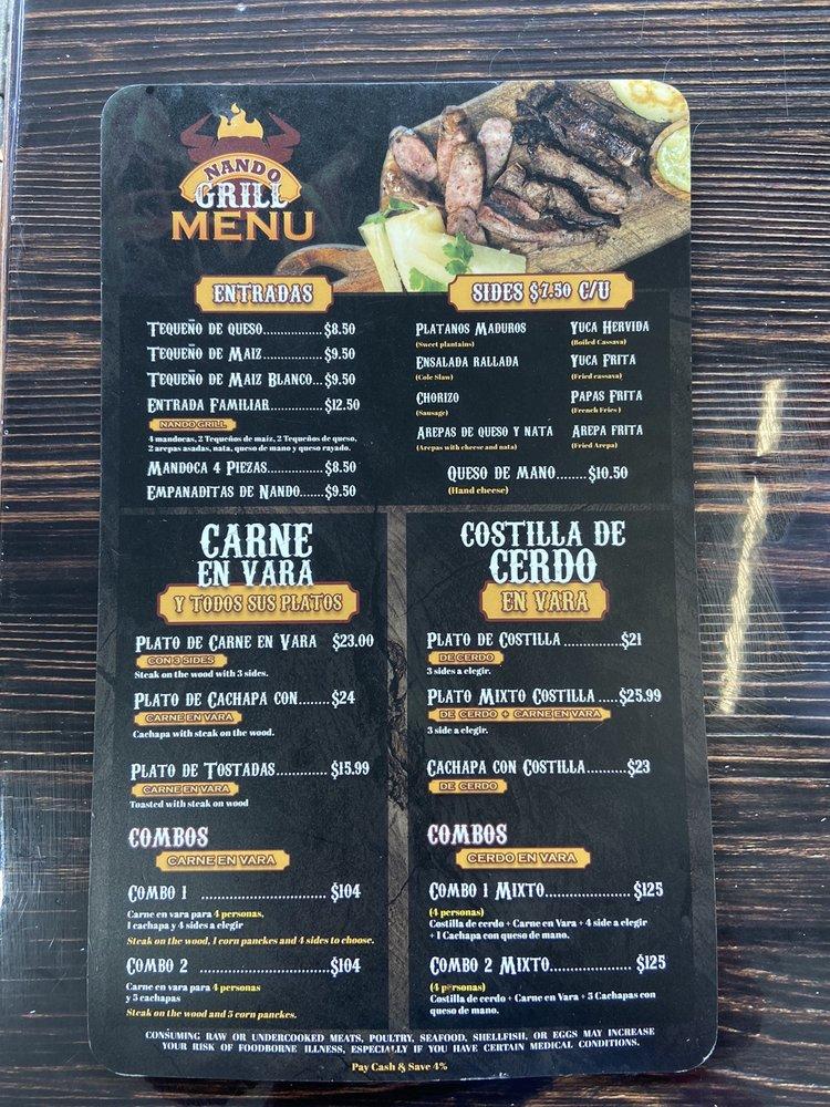 Menu at Nando Grill Carne en Vara BBQ, Miami
