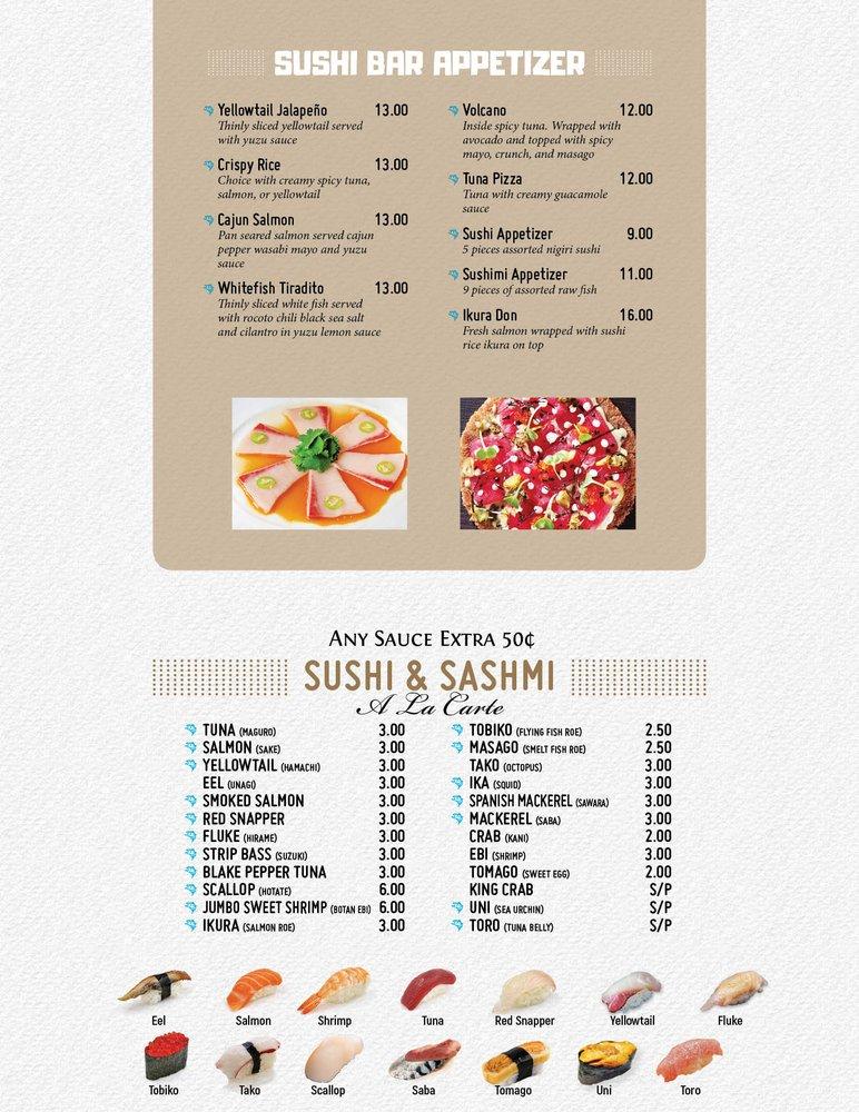 Menu at Osaka sushi japanese restaurant, Hicksville