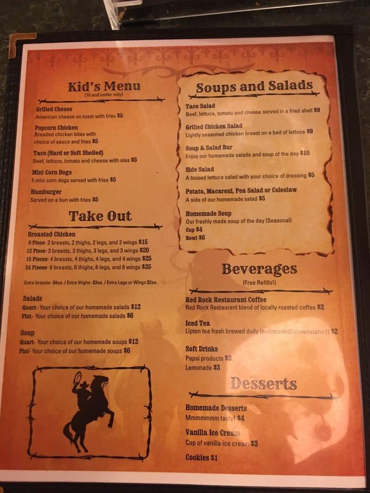 Menu at Red Rock restaurant, Wall