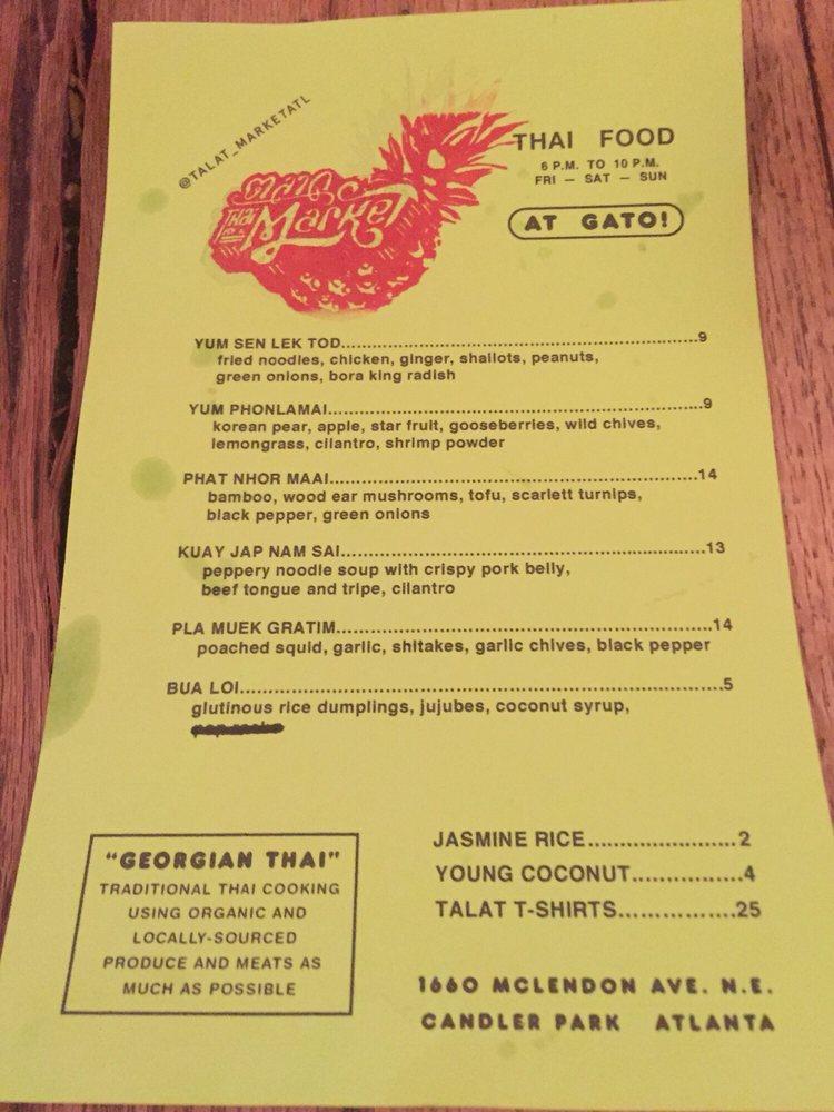 Menu at Talat Market restaurant, Atlanta, 112 Ormond St SE