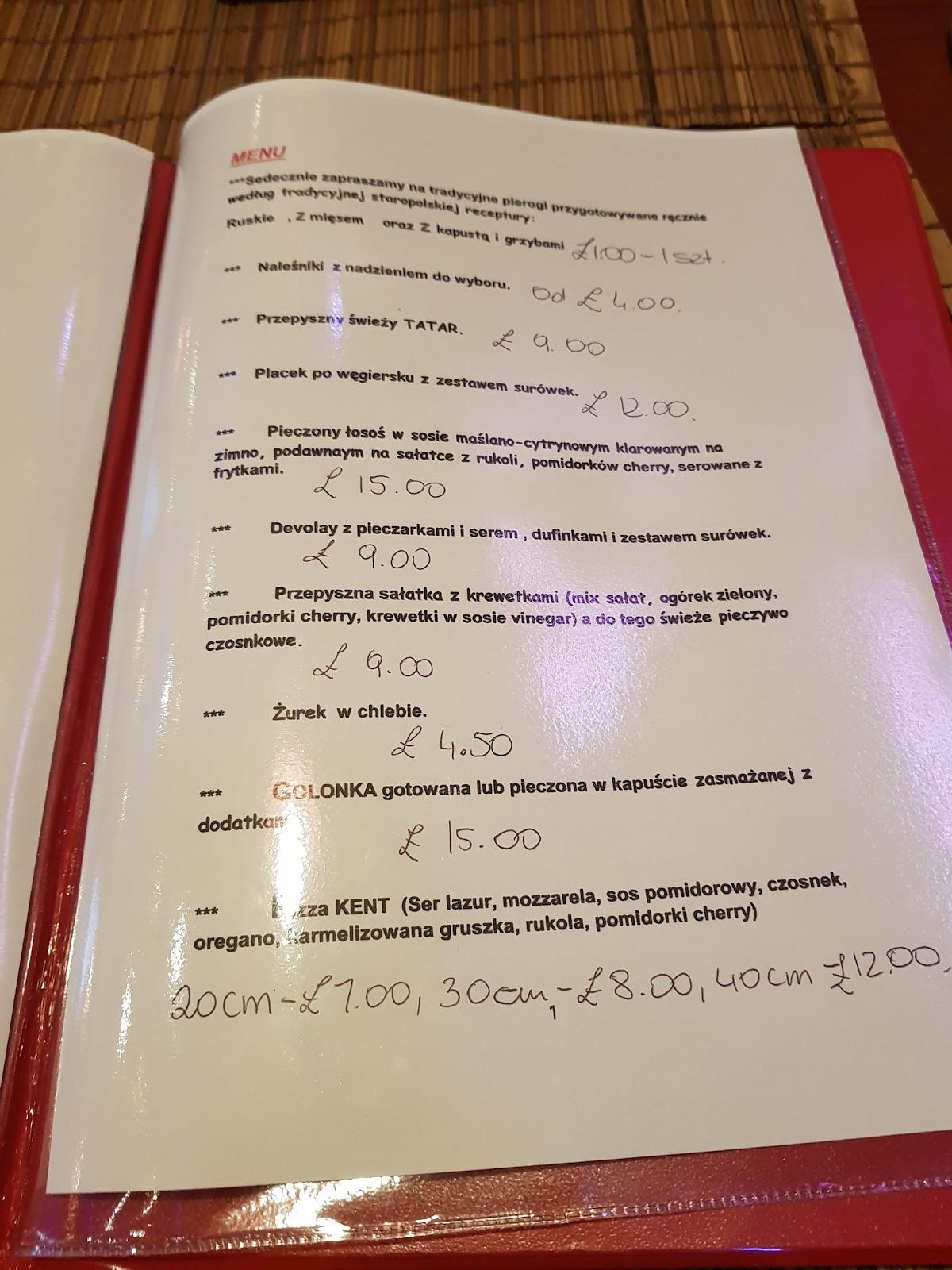 Menu at White Eagle restaurant, Northfleet