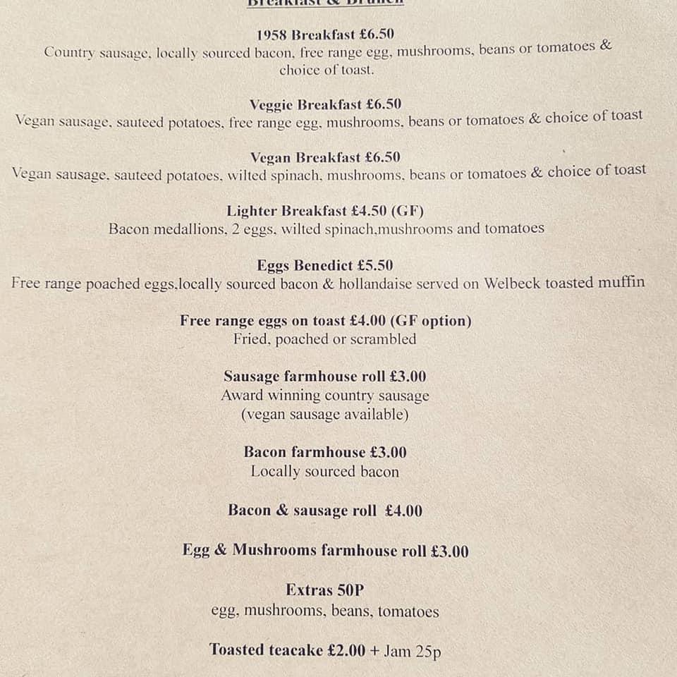 Menu at 1958 coffee house, Nottingham