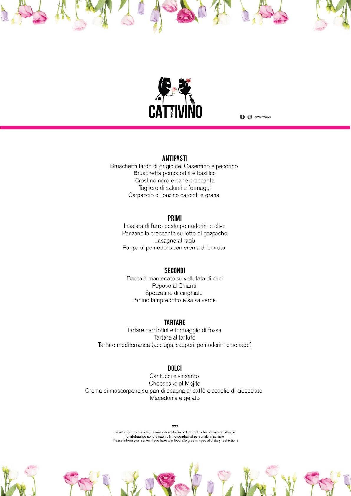 Menu at Cattivino pub & bar, Lucignano, Via Roma