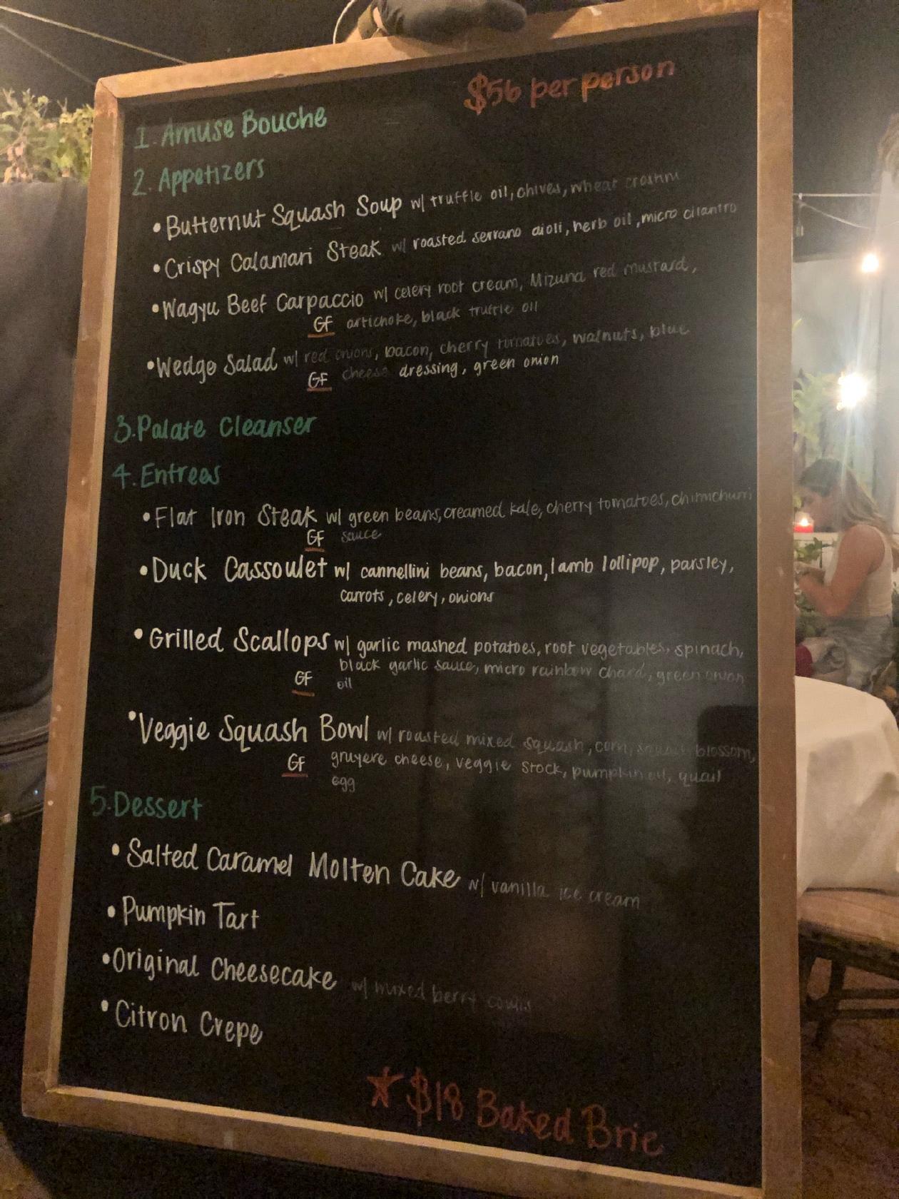 Menu at Farm restaurant, Palm Springs