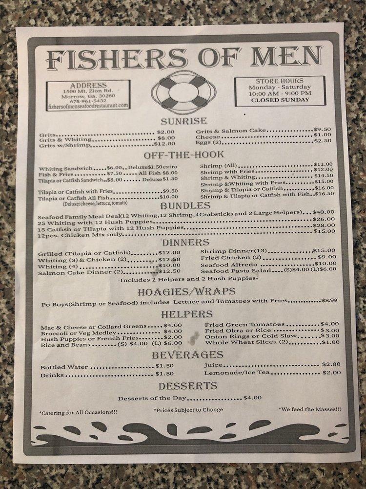 Menu at Fishers of Men, Seafood Restaurant, Morrow
