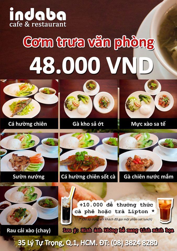 Menu at INDABA Cafe and Restaurant, Ho Chi Minh City