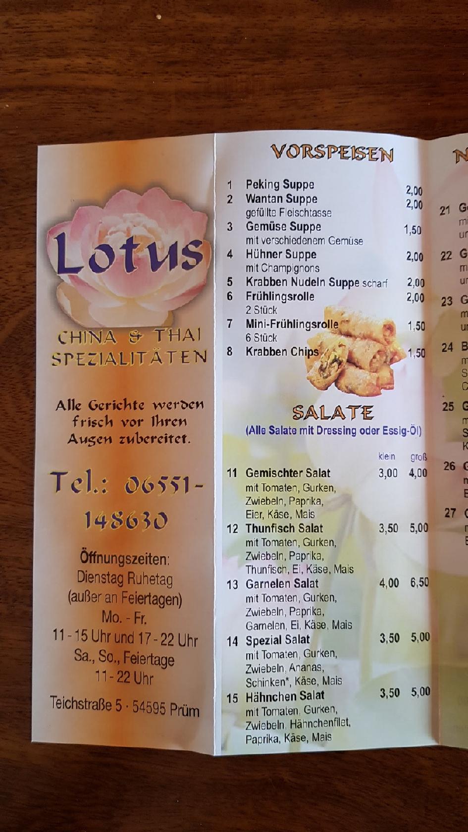 Speisekarte von Imbiss Lotus pub & Bar, Prüm