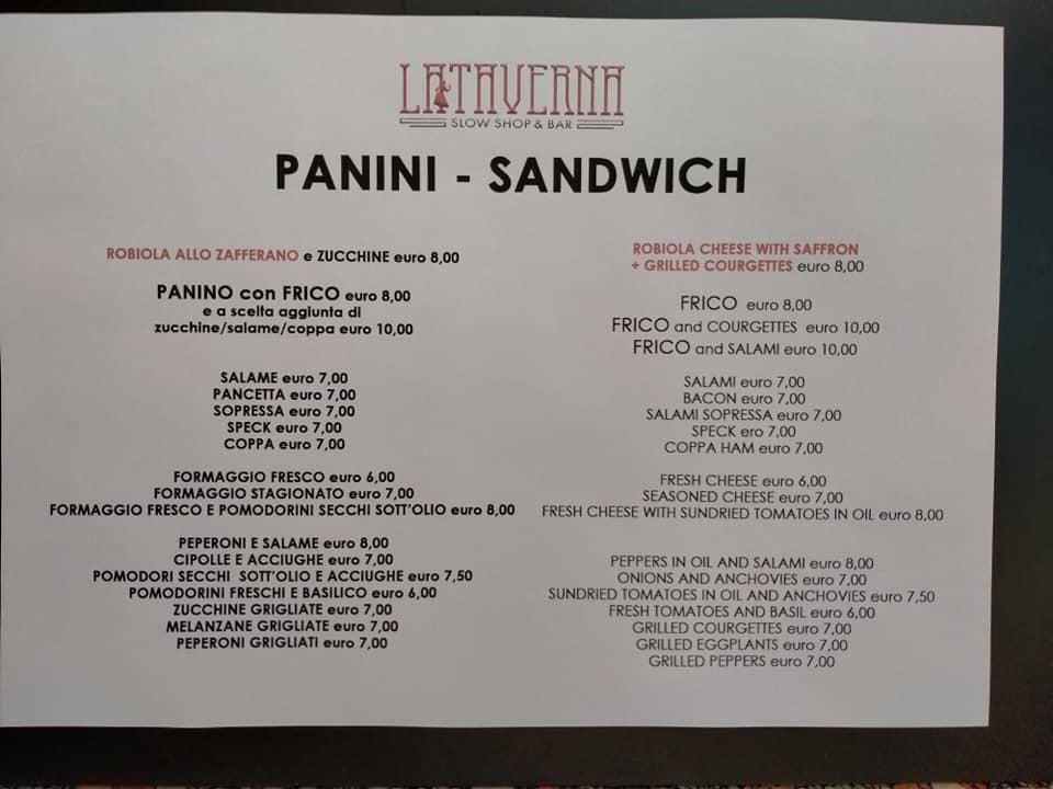 Menu at La Taverna Slow Shop & Bar - "Saffron House", Polcenigo