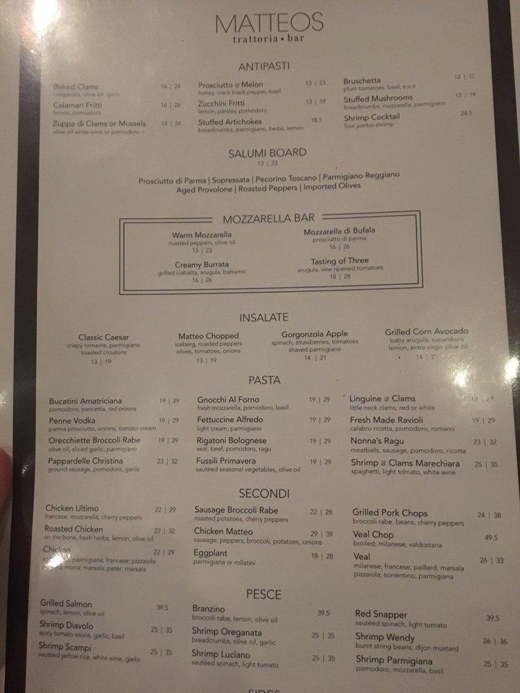 Menu at Matteo's of Boca Raton restaurant, Boca Raton