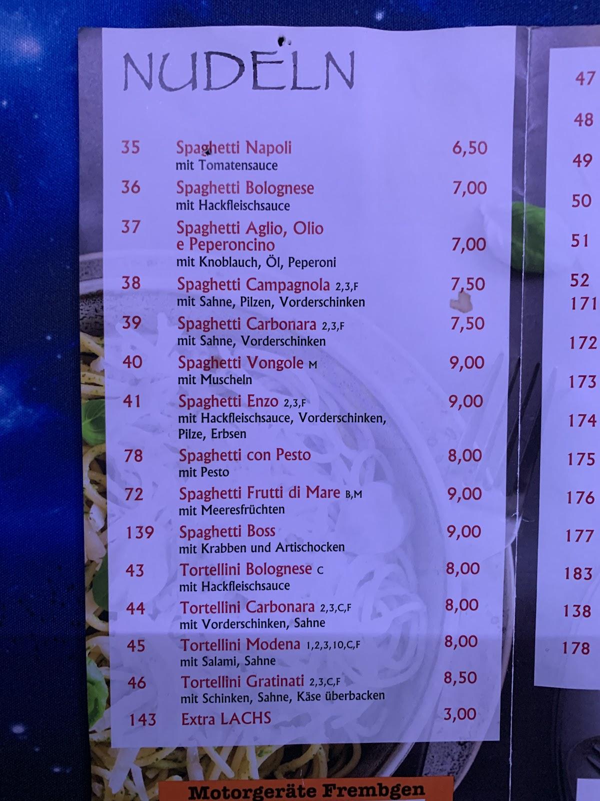 Speisekarte von Pizzeria da Roberta, Reichshof