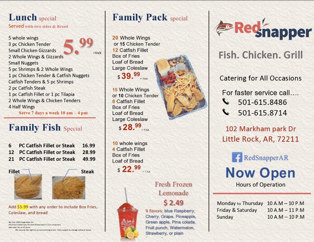 Menu at Red Snapper Fish & Chicken restaurant, Little Rock