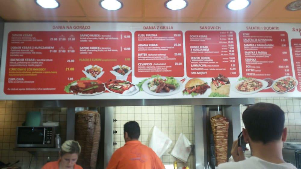 Menu at Sapko Kebab restaurant, Warsaw, al. Jana Pawła II 46/48