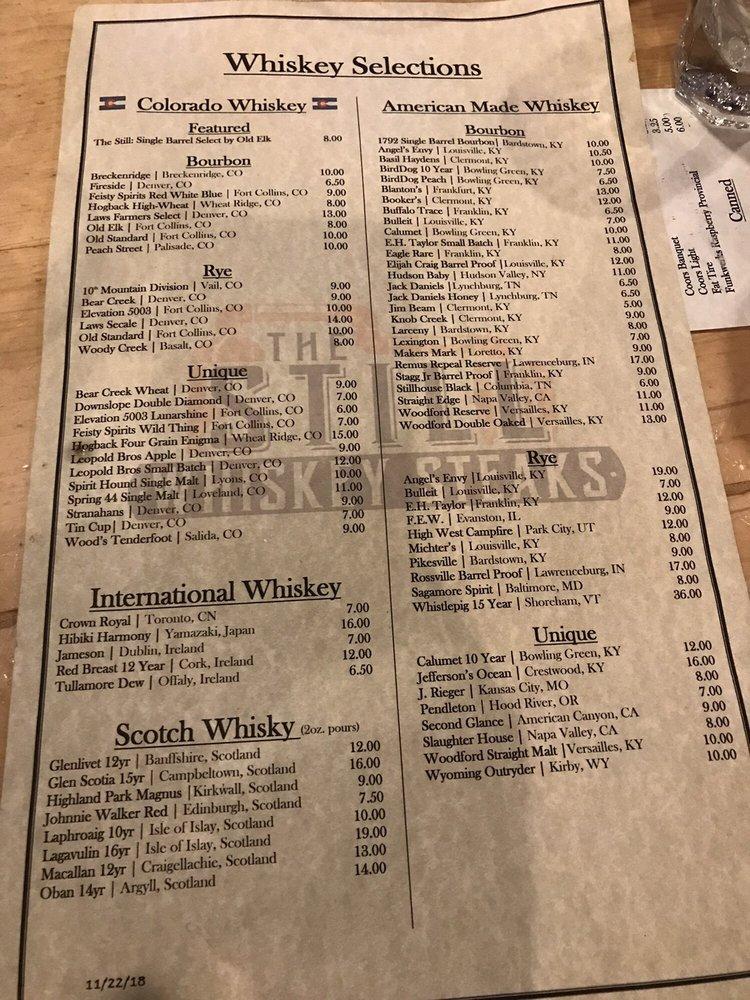 Menu at The Still Whiskey Steaks pub & bar, Fort Collins