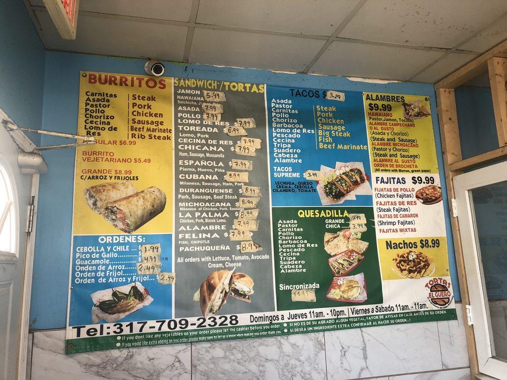 Menu at Tortas El Guero restaurant, Indianapolis, 3818 N High School Rd
