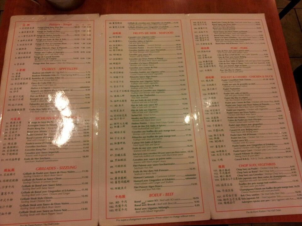 Menu at Beijing Restaurant, Montréal, 92 Rue De la Gauchetière O