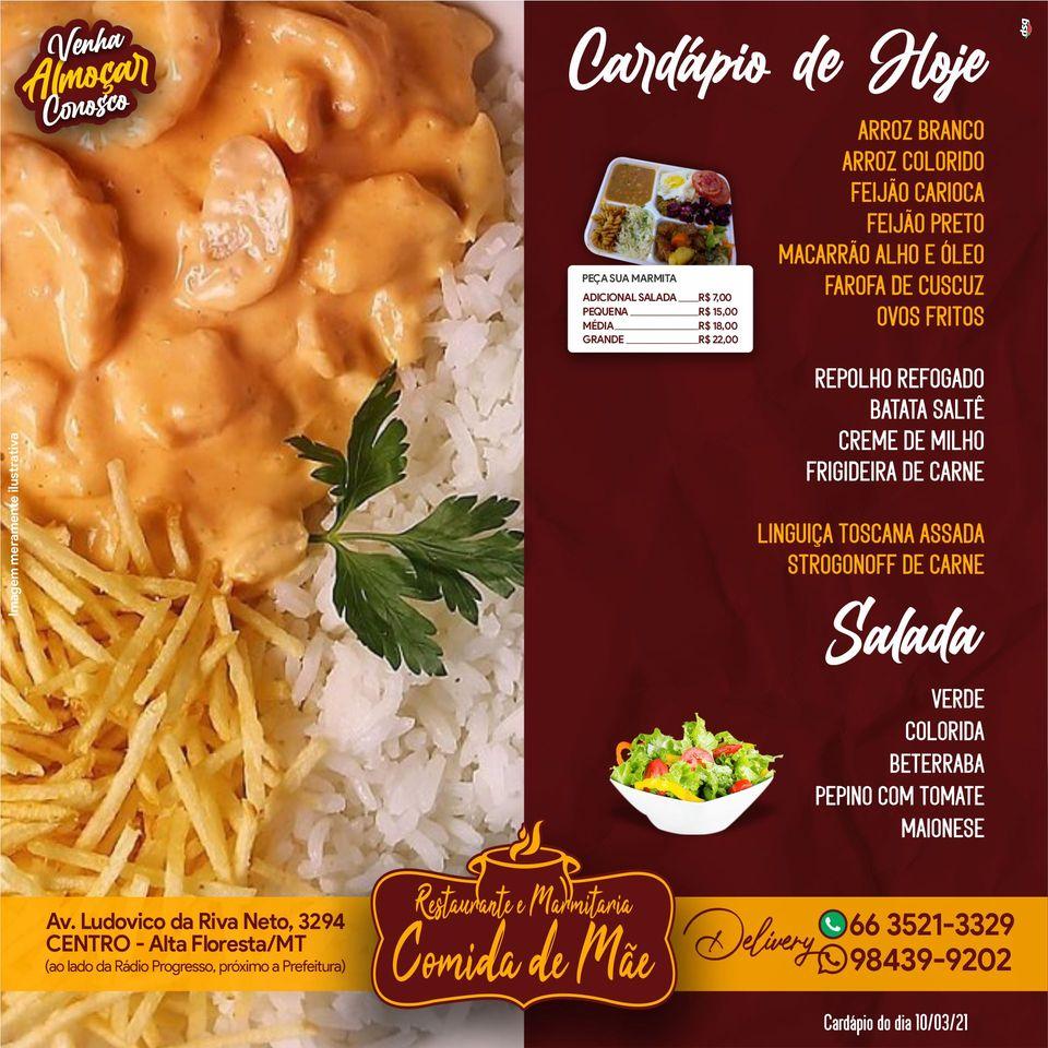 Menu em Comida de Mãe restaurante, Alta Floresta