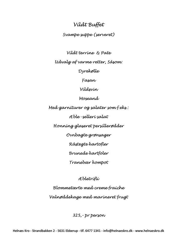 Menu at Helnæs Kro restaurant, Ebberup