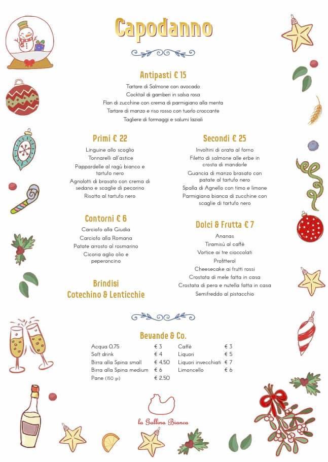 Menu da La Gallina Bianca ristorante con griglia, Roma, Via Antonio Rosmini