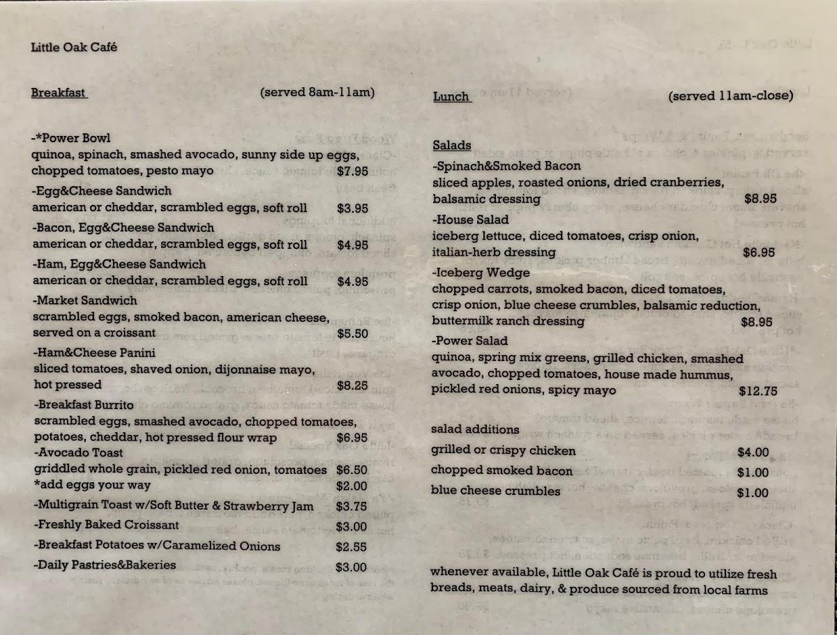 Menu at Little Oak Cafe, Canton
