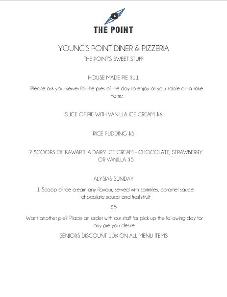 Menu au Young's Point Diner & Pizzeria, Youngs Point