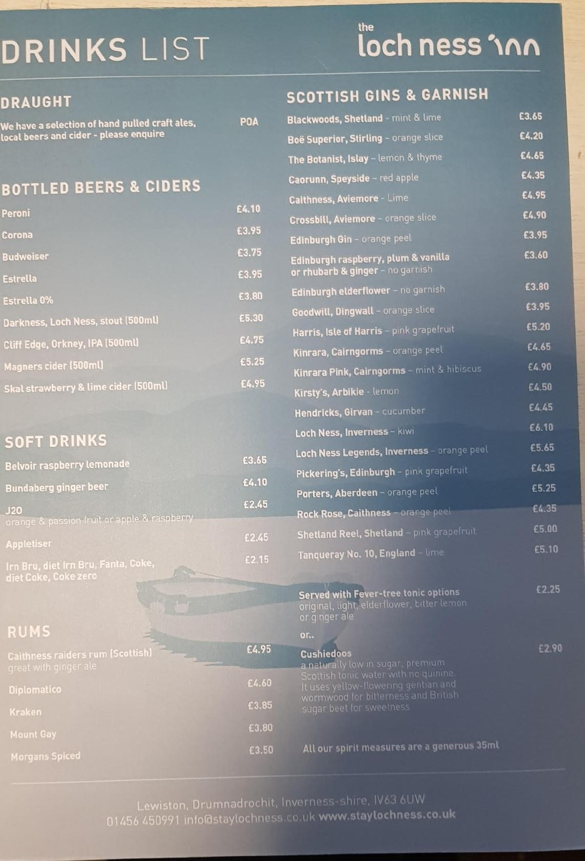 Menu at The Loch Ness Inn pub & bar, Drumnadrochit