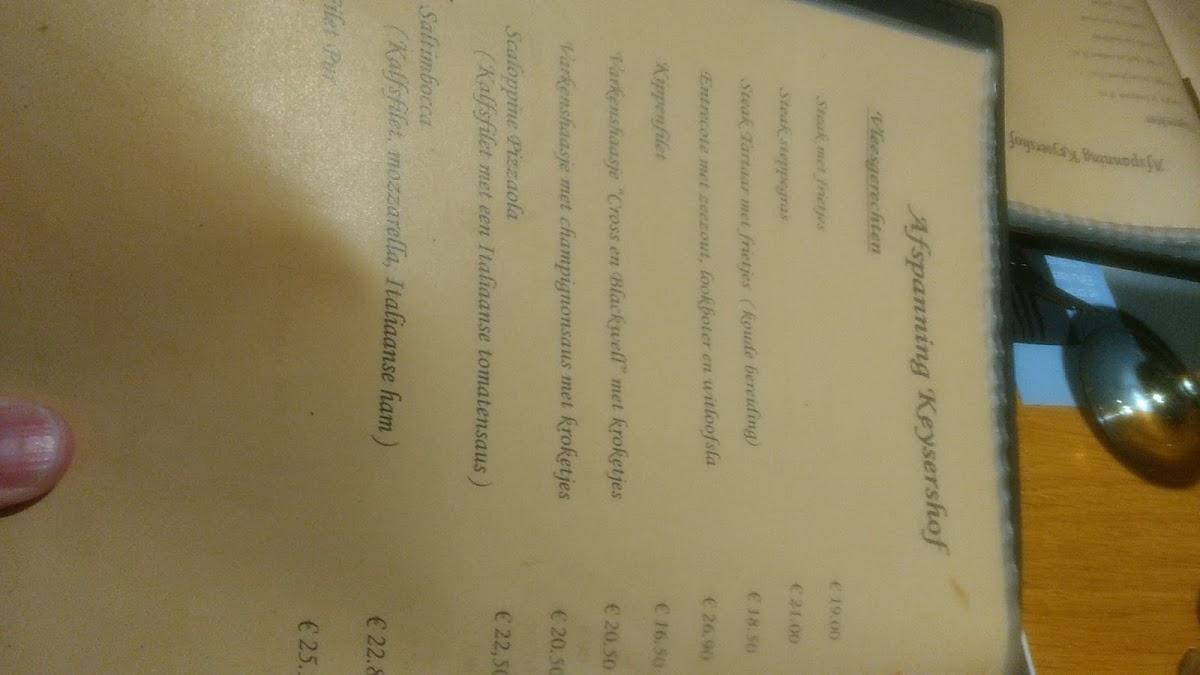 Menu at Afspanning Keysershof, Schilde