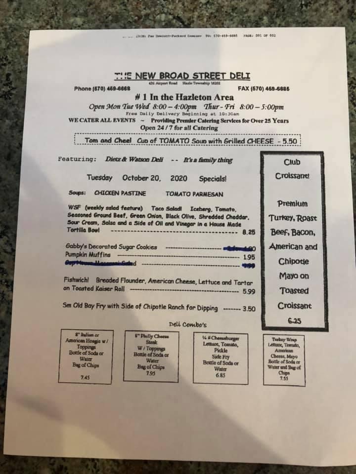 Menu at Broad Street Deli, Hazleton, 147 W Broad St