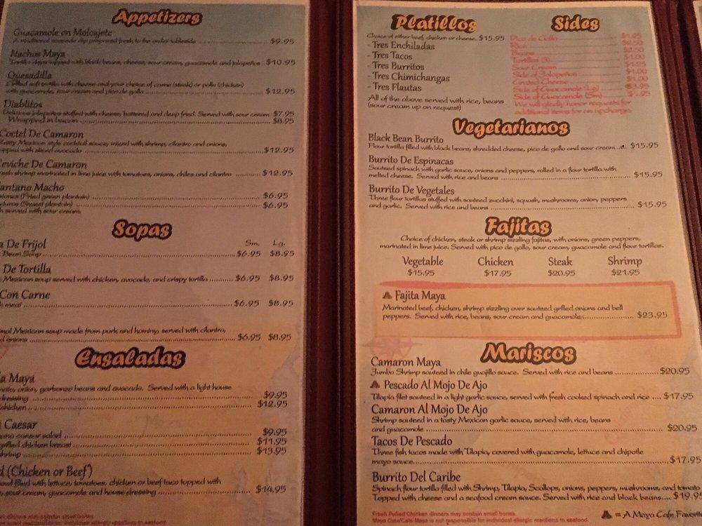 Menu at Cafe Maya, Wappingers Falls, W Main St