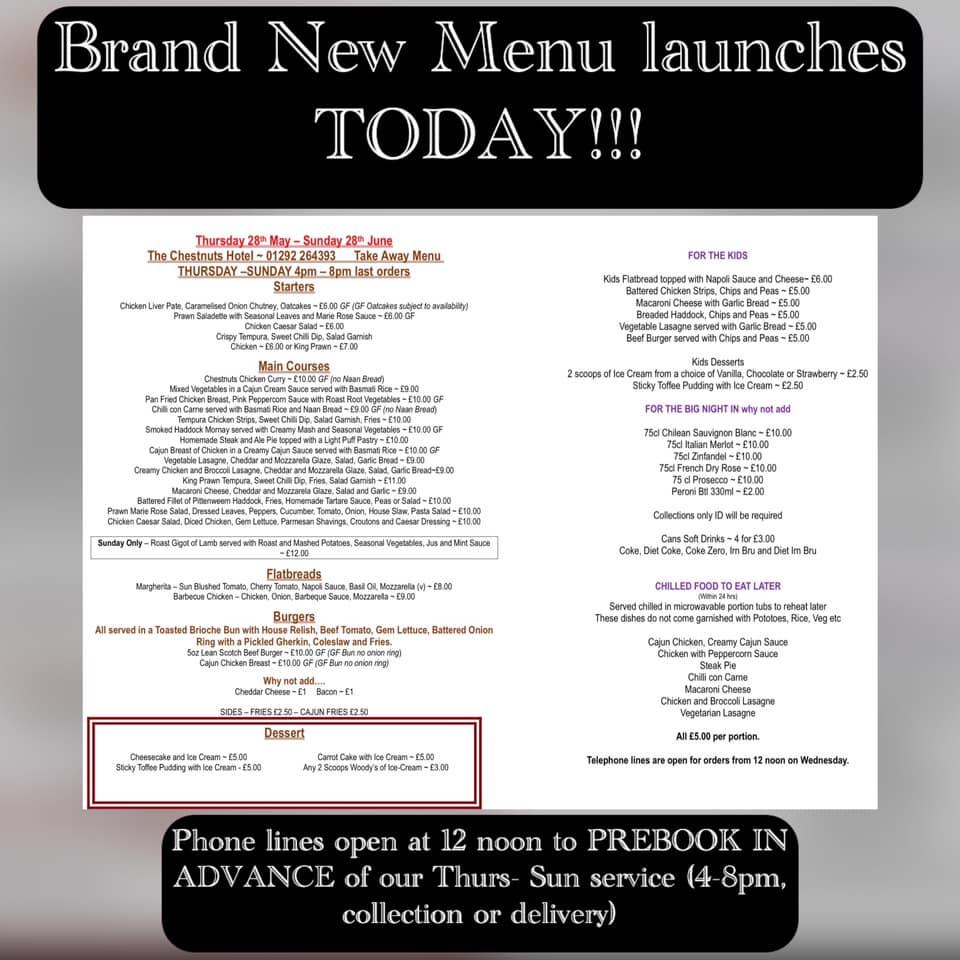 Menu at Chestnuts Restaurant & Hotel, Ayr
