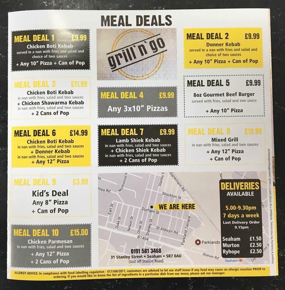 Menu at Grill n Go fast food, Seaham