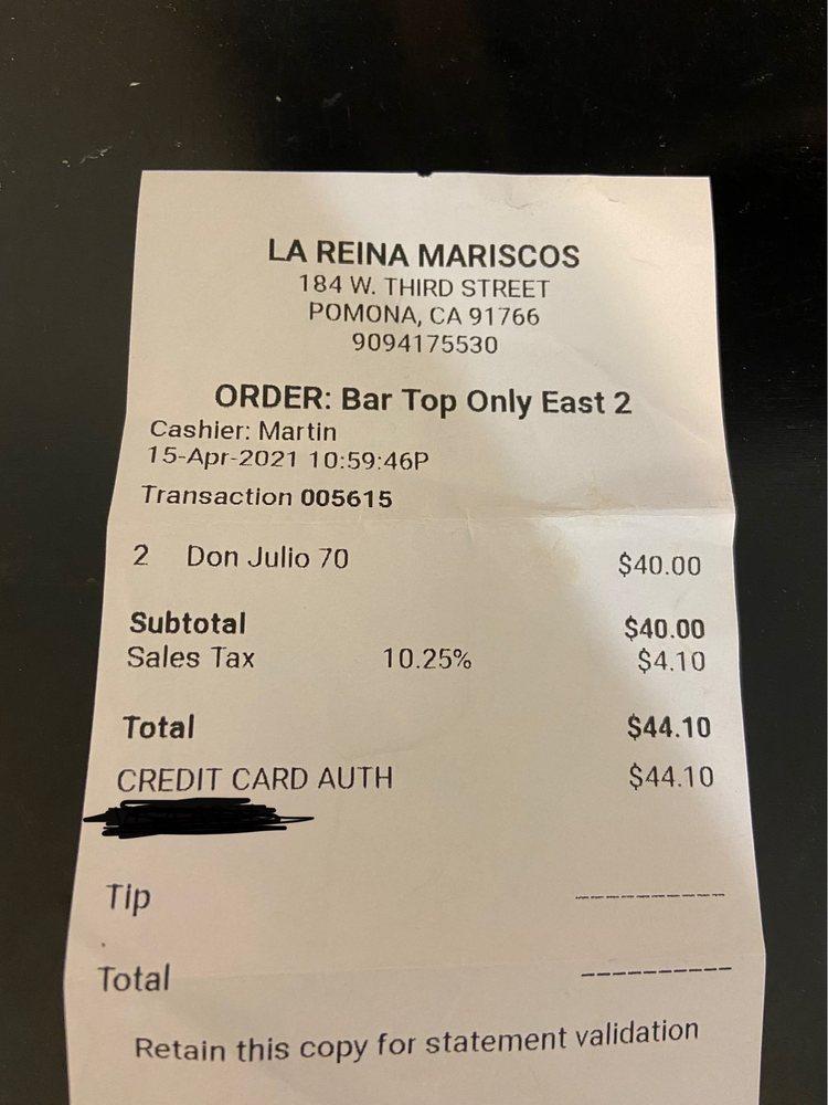 Menu at Mariscos La Reina pub & bar, Pomona