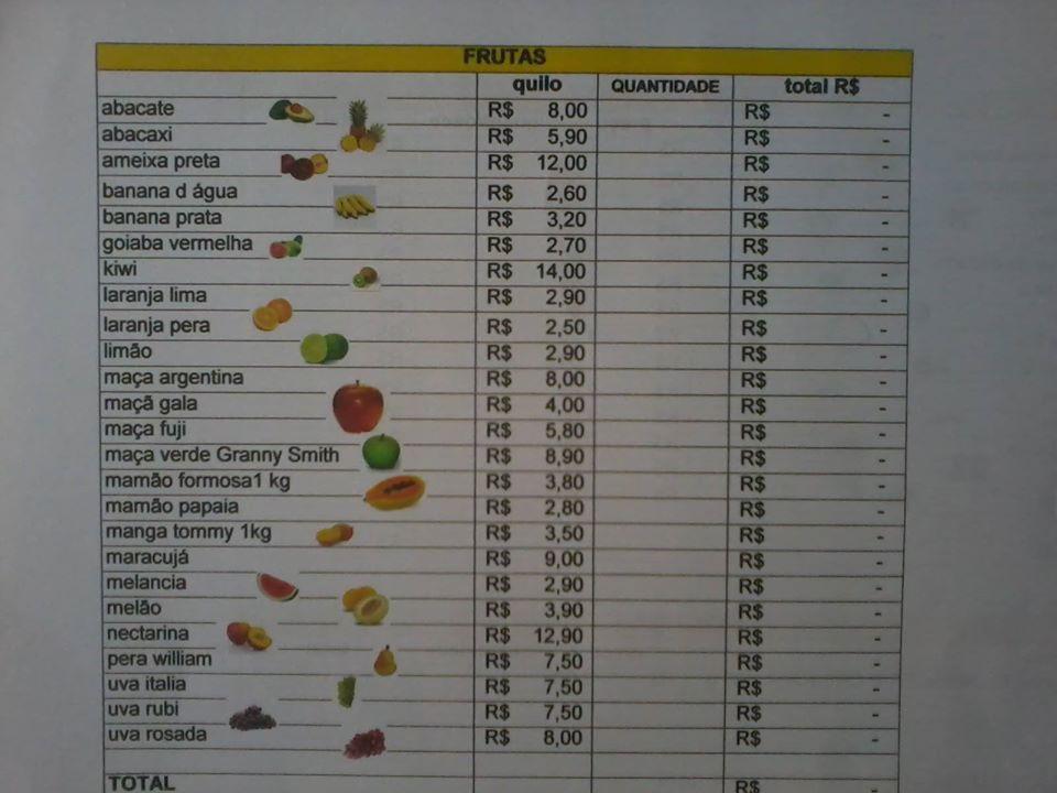 Menu at Mercadoefrutas Frutas, Nova Friburgo