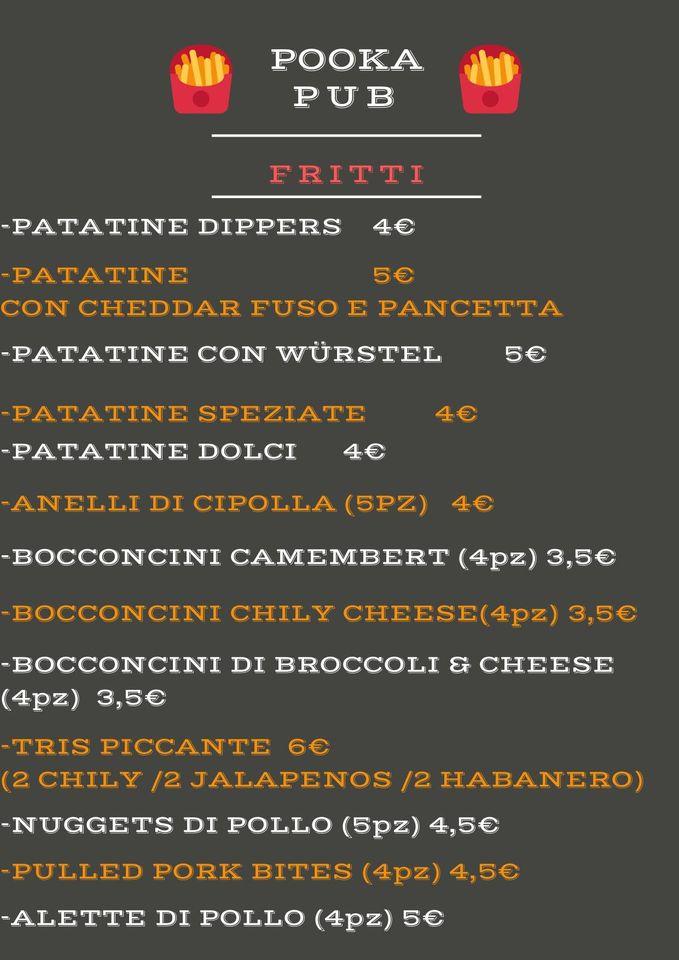 Menu at Pooka pub & bar, Pescara