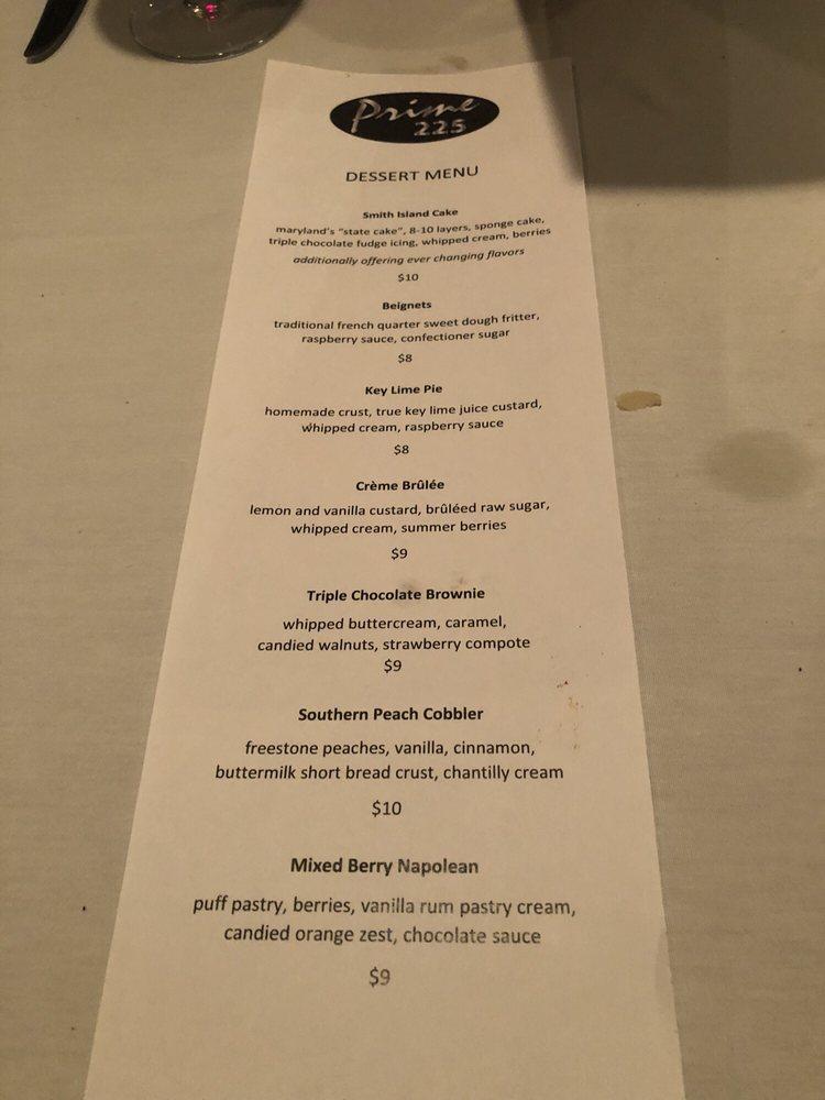 Menu at Prime 225 pub & bar, Chesapeake City