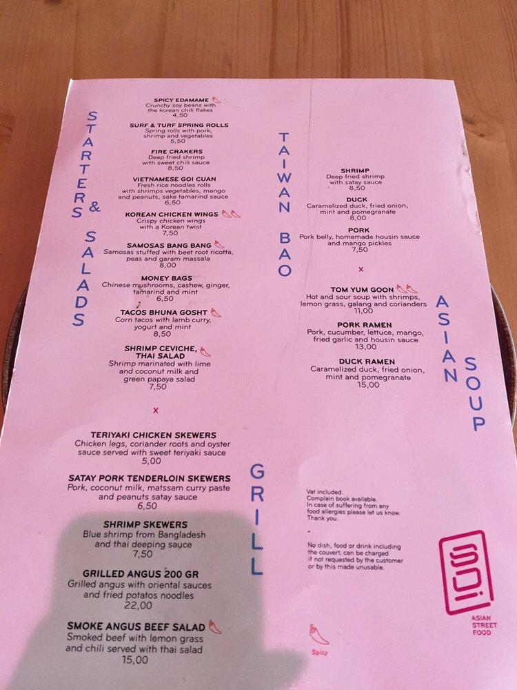 Menu at Soi restaurant, Lisbon