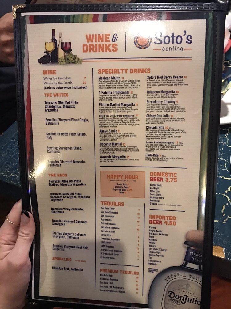 Menu at Soto's Cantina restaurant, Houston