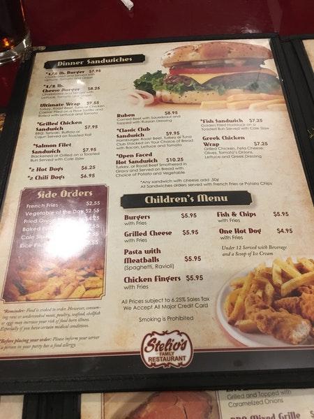 Menu at Stelio's Family Restaurant, Billerica