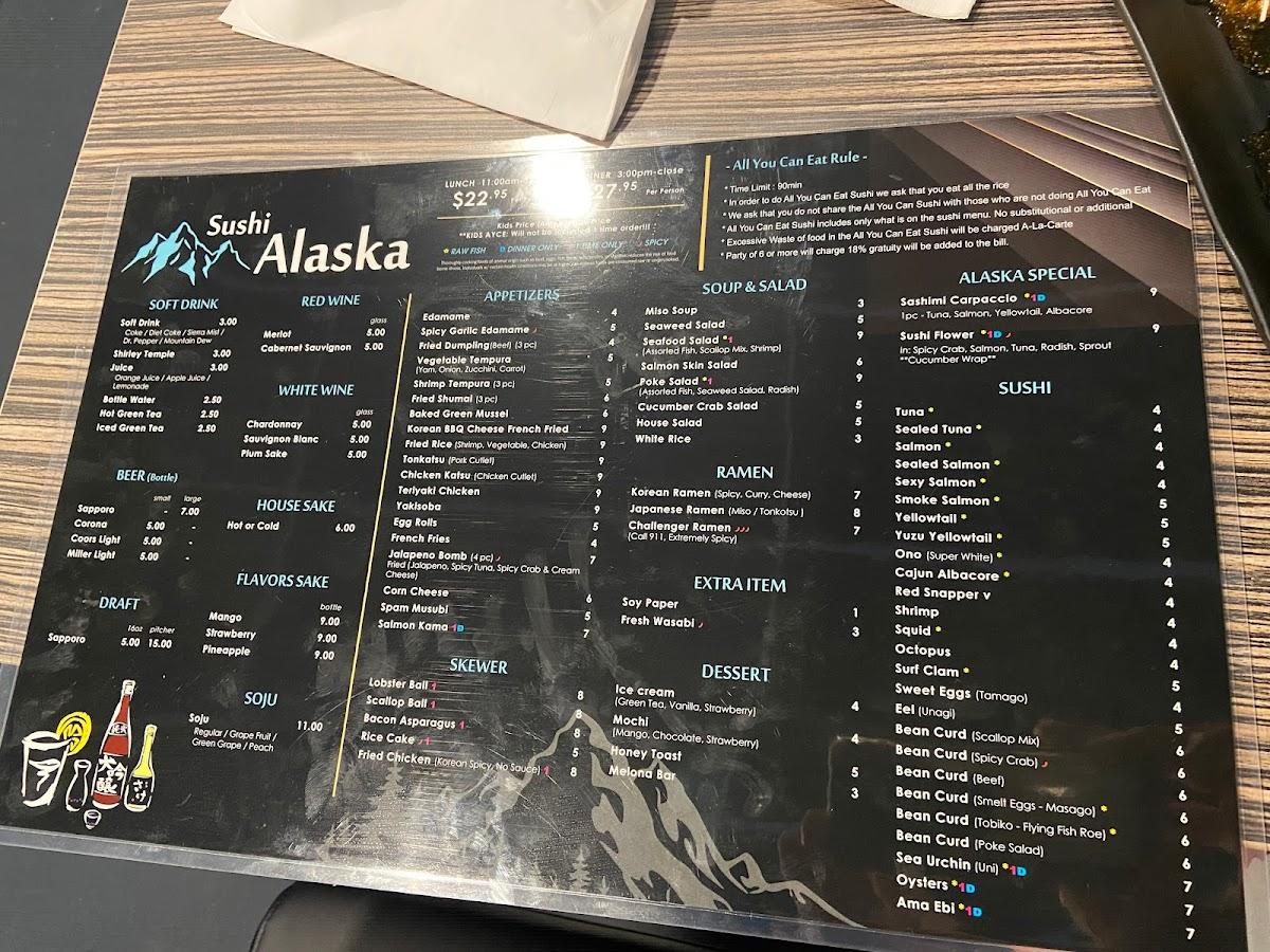 Menu at Sushi Alaska restaurant, Las Vegas