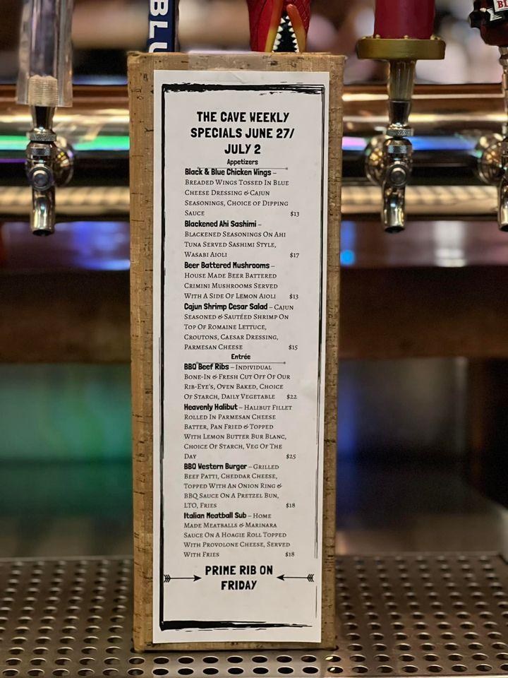 Menu at The Cave steakhouse, Delta Junction