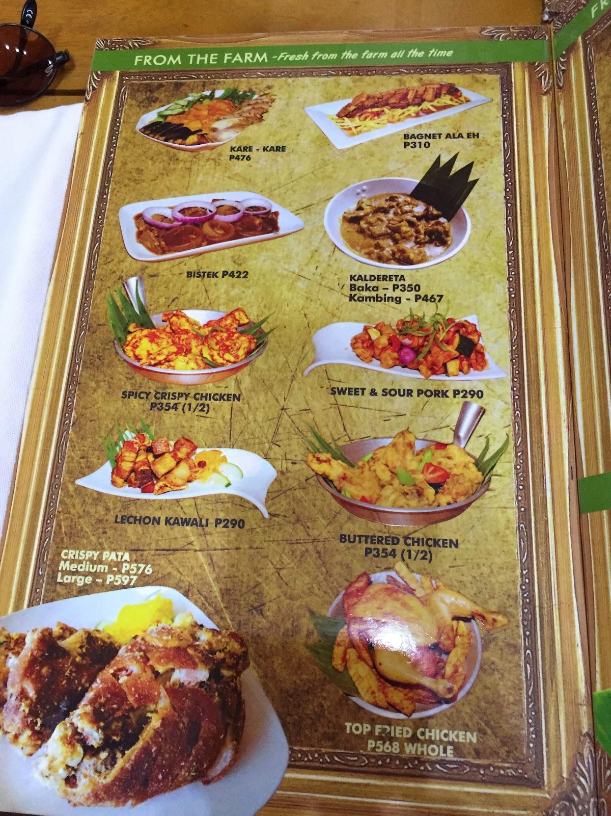 Menu at The Other Place restaurant, Batangas