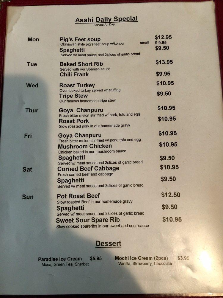 Menu at Asahi Grill Ward restaurant, Honolulu, 515 Ward Ave