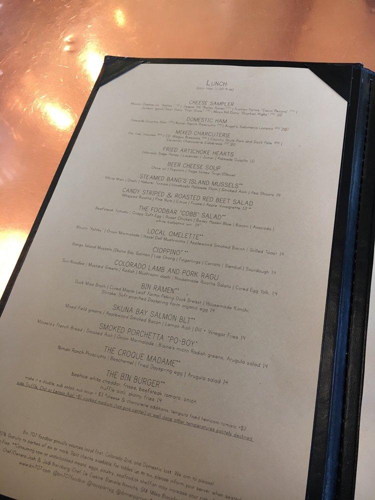 Menu at Bin 707 Foodbar, Grand Junction