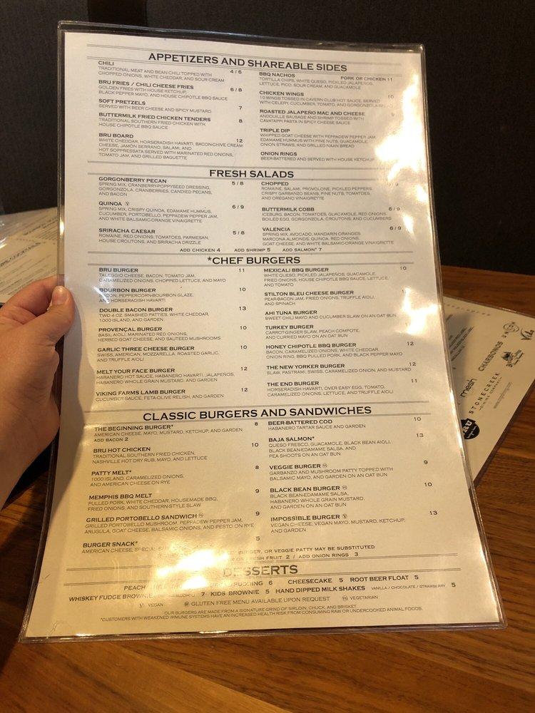Menu at BRU Burger Bar - Carmel, Carmel, Old Meridian St