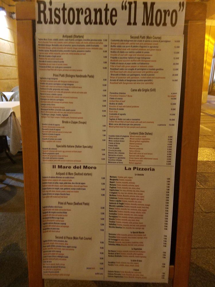 Menu da ristorante Il Moro, Bologna