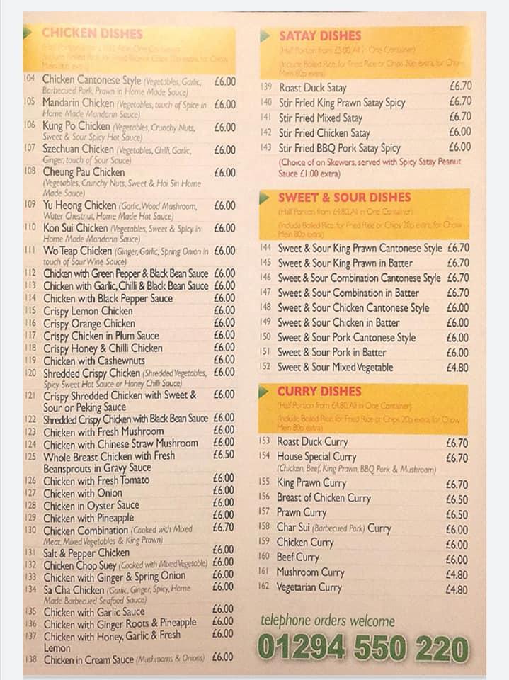 Menu at New Lucky View fast food, Kilwinning