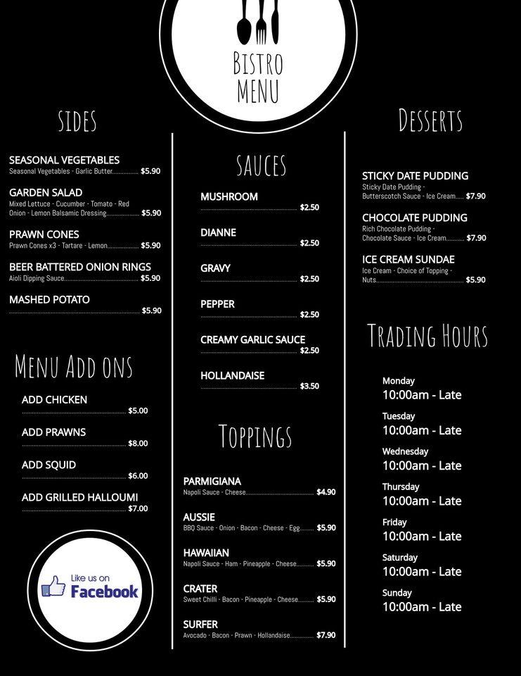Menu at South Aussie Hotel restaurant, Mount Gambier