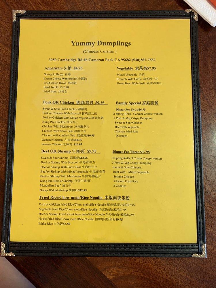 Menu at Yummy Dumplings restaurant, Cameron Park